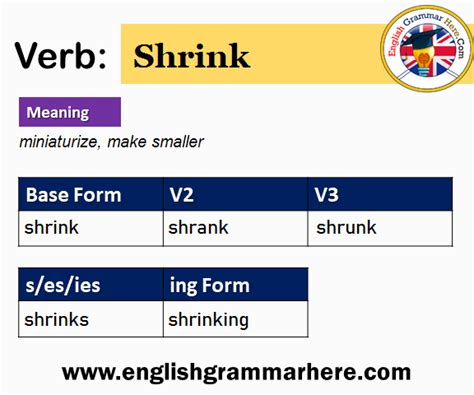 Shrink V1 V2 V3 V4 V5 Past Simple And Past Participle Form Of Shrink