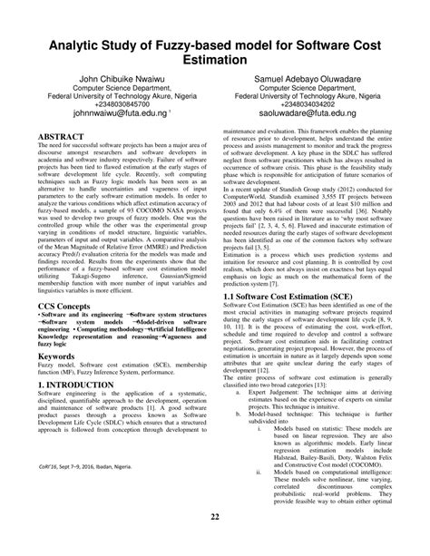 Pdf Analytic Study Of Fuzzy Based Model For Software Cost Estimation