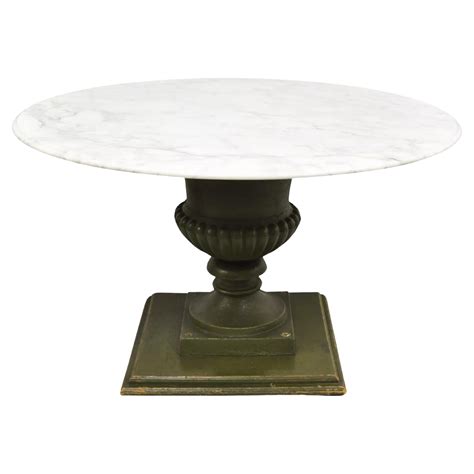 Italian Classical Cast Iron Urn Planter Pedestal Base Round Marble