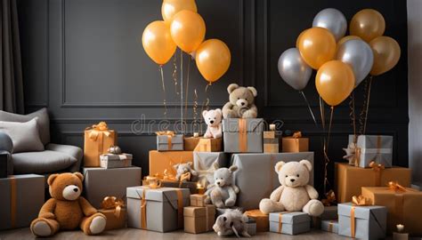 Cute Teddy Bear Sitting On Colorful Birthday Package Generated By Ai