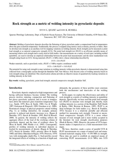 Rock Strength As A Metric Of Welding Intensity In Pyroclastic Deposits Pdf Strength Of