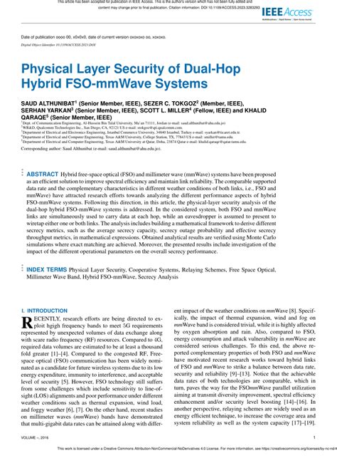 Pdf Physical Layer Security Of Dual Hop Hybrid Fso Mmwave Systems