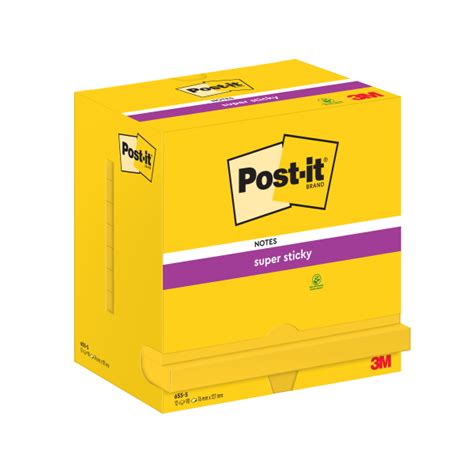 Notes Repositionnables Post It 655 Jaune 76 127 Super Sticky Paquet De 12