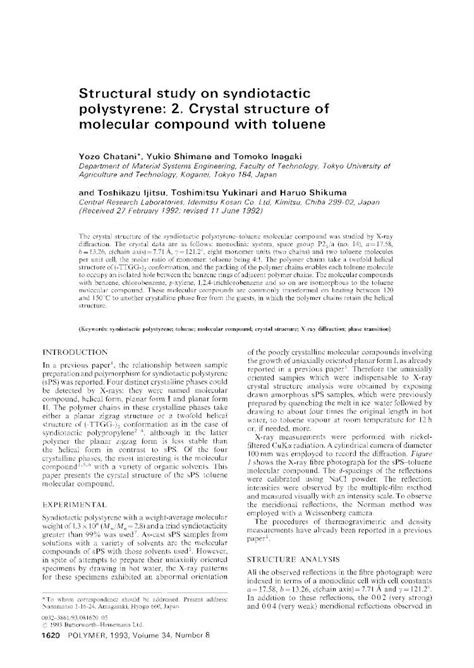 Pdf Structural Study On Syndiotactic Polystyrene 2 Crystal Structure Of Molecular · 2020