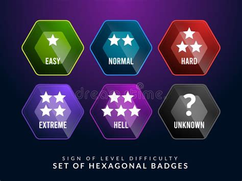 Level Difficulty In Hexagonal Label Isolated Vector Illustration Stock