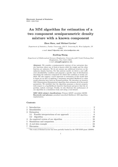 Pdf An Mm Algorithm For Estimation Of A Two Component Semiparametric Density Mixture With A