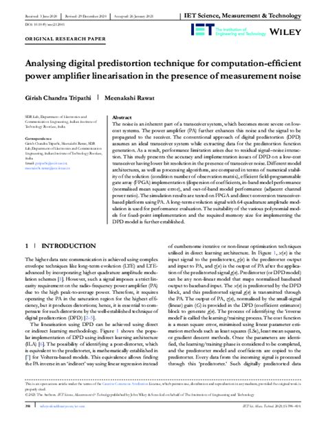 Pdf Analysing Digital Predistortion Technique For Computation‐efficient Power Amplifier