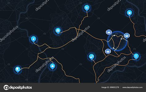 Multiple Destinations Gps Tracking Map Track Navigation Pins Street Maps Stock Vector By ©aqi