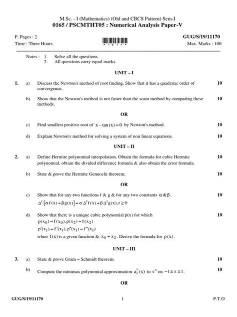 Msc 1 Sem Mathematics Numerical Analysis 11170 Summer 2019 Pdf Polynomial Algorithms