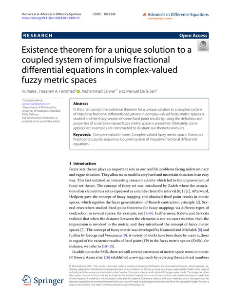 Pdf Existence Theorem For A Unique Solution To A Coupled System Of Impulsive Fractional