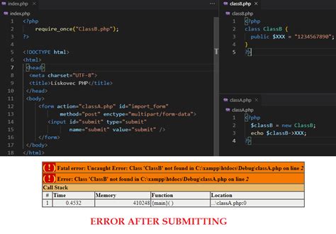 After Submit Php Fatal Error Class Not Found In Cxampphtdocs