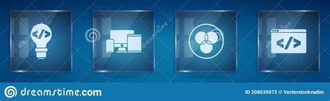 Set Front End Development Monitor Mobile Tablet Rgb And Cmyk Color Mixing And Square Glass