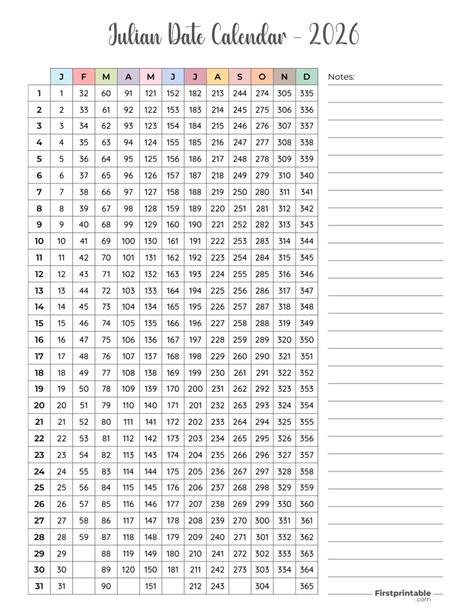 Julian Calendar 2026 Free Pdf Printables