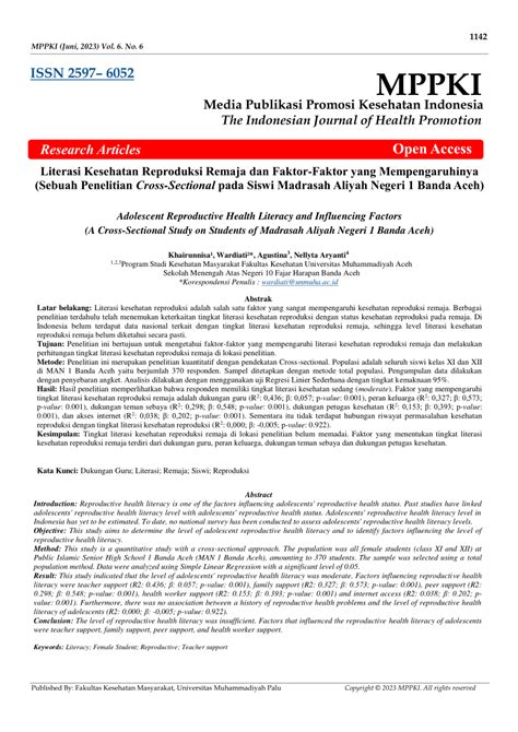 Pdf Adolescent Reproductive Health Literacy And Influencing Factors