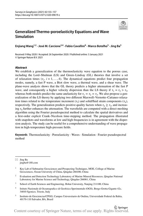 generalized thermo poroelasticity equations and wave simulation