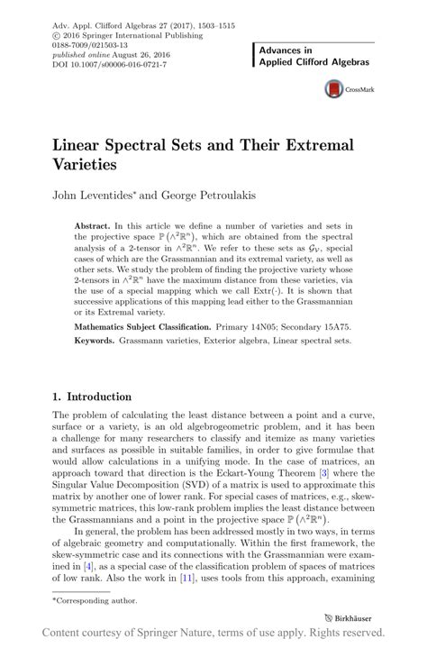 Linear Spectral Sets And Their Extremal Varieties Request PDF