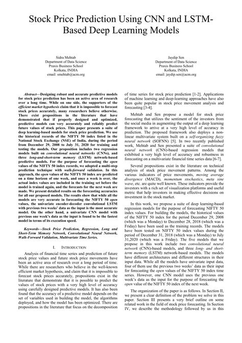 PDF Stock Price Prediction Using CNN And LSTM Based Deep Learning Models