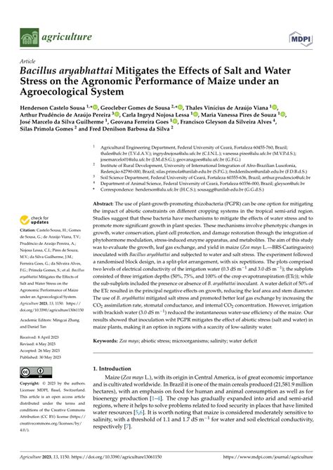 Pdf Bacillus Aryabhattai Mitigates The Effects Of Salt And Water