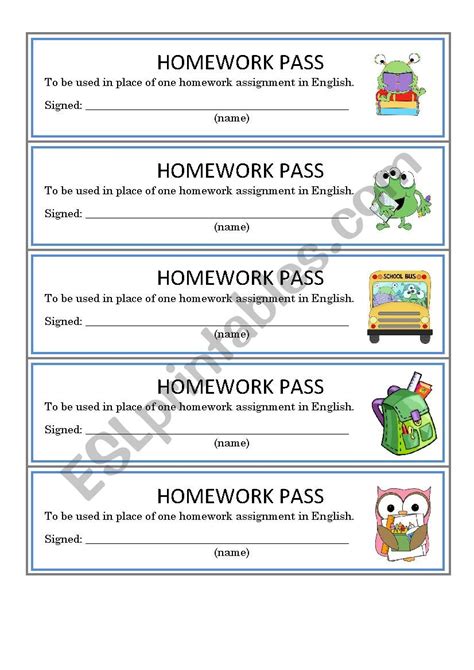 Homework Pass Esl Worksheet By Franzi K