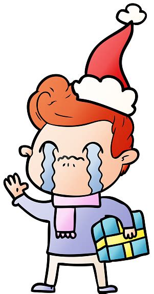 산타 모자를 쓰고 우는 남자의 손으로 그린 그라데이션 만화 그라데이션에 대한 스톡 벡터 아트 및 기타 이미지 그라데이션 낙서 드로잉 남자 Istock