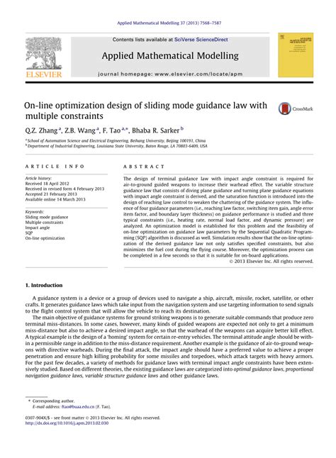 Pdf On Line Optimization Design Of Sliding Mode Guidance Law With Multiple Constraints