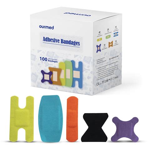 Ourmed Fabric Plasters With Non Stick Pad Latex Free Rainbow Colors