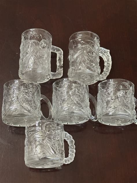 Mcdonalds Batman Forever 1995 Glass Mugs Cups Batman Set Of 6 Ebay
