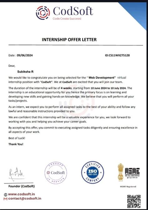 Subiksha Ramesh On Linkedin Careerupdate Webdevelopment Internship