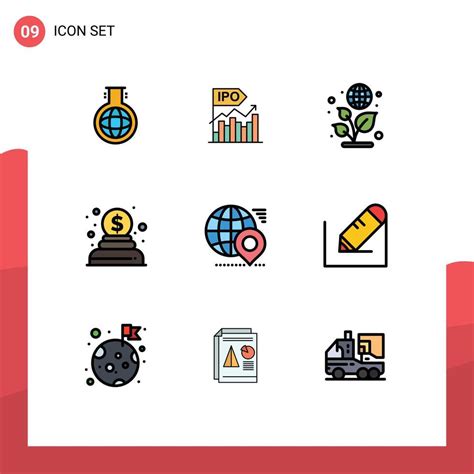 Editable Vector Line Pack Of 9 Simple Filledline Flat Colors Of Earth Money Offer Donation Green