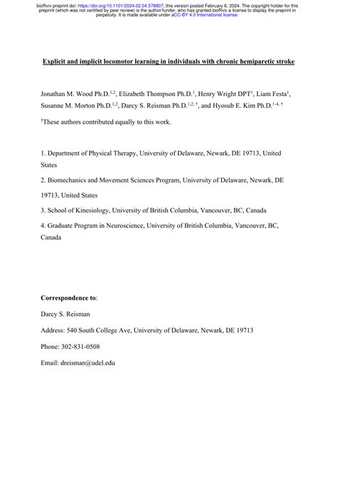 Pdf Explicit And Implicit Locomotor Learning In Individuals With Chronic Hemiparetic Stroke