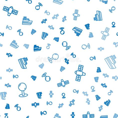 Set Line Push Pin Satellite And Ship Line Path On Seamless Pattern Vector Stock Vector
