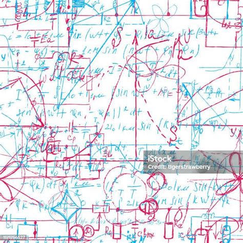 손으로 쓴 공식과 전자 부품과 과학적인 원활한 질감 흰색에 다양한 그래프 솔루션의 그리기 물리 및 회로 도면 및 장치의 회로 벡터 다이어그램에 대한 스톡 벡터 아트 및 기타