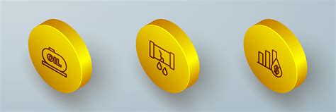 아이소 메트릭 라인 오일 탱크 저장 밸브가있는 깨진 오일 파이프 및 파이 차트 및 달러 아이콘을 설정합니다 벡터 3차원 형태에 대한 스톡 벡터 아트 및 기타 이미지 Istock