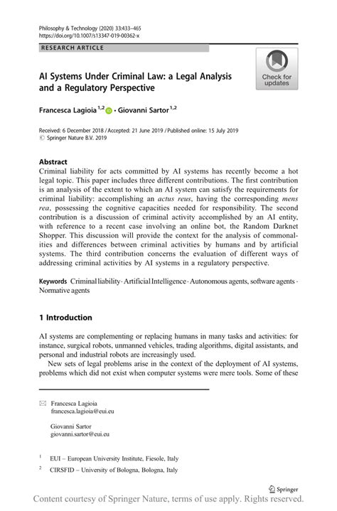 AI Systems Under Criminal Law A Legal Analysis And A Regulatory Perspective Request PDF