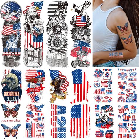Charlent 4th Of July Temporary Tattoos Full And Half Arm