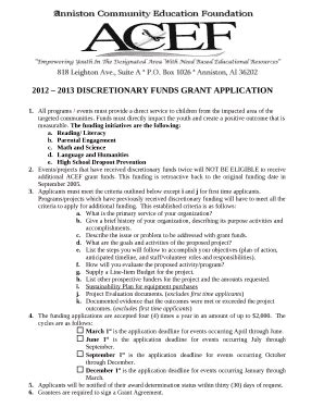 2012 2013 DISCRETIONARY FUNDS GRANT APPLICATION Doc Template PdfFiller
