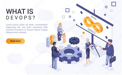 Qué Es Devops Plantilla De Landing Page Con Ilustración Isométrica Desarrollo De Software Y