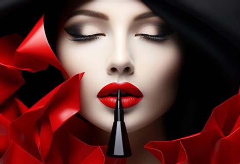 Premium Ai Image Girls Lip With Dark Red Lipstick Generated In Ai