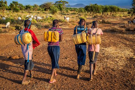우물에서 물을 운반하는 아프리카 어린이들 케냐 동아프리카 마사이족에 대한 스톡 사진 및 기타 이미지 마사이족 미성년 노동