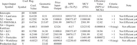 The Analysis Results Of Allocative Efficiency Of Input Use In The Download Scientific Diagram