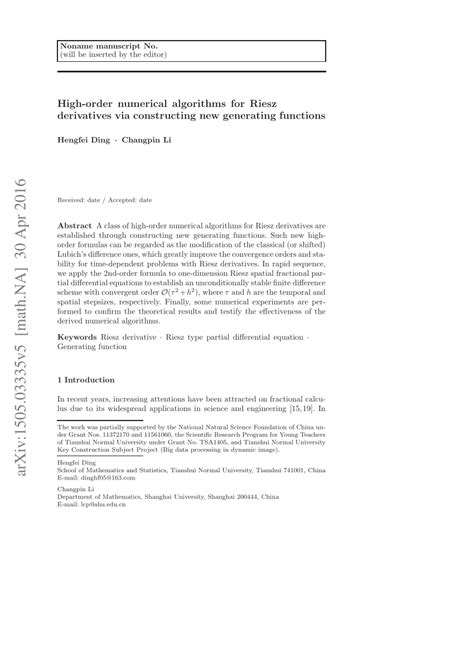 Pdf A Novel Second Order Numerical Formula For The Riesz Derivatives