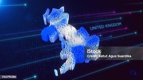 디지털 3d 관점 어두운 미래 지향적 인 배경에 설정된 파란색과 흰색으로 영국의 동적 잔물결 지도 영국에 대한 스톡 벡터 아트 및 기타 이미지 Istock