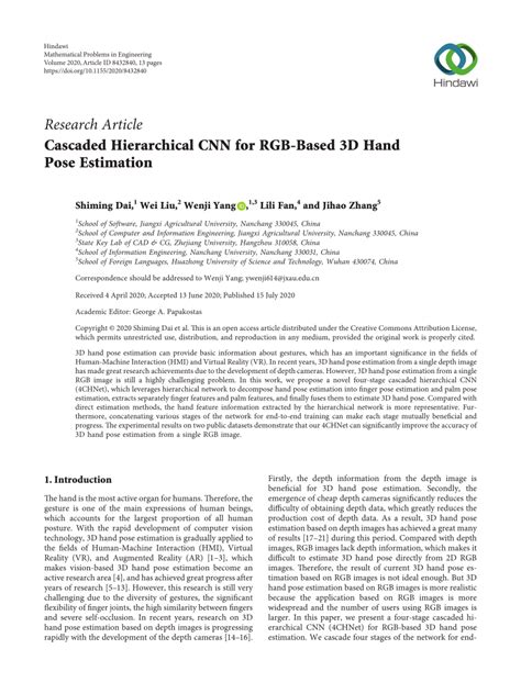 Pdf Cascaded Hierarchical Cnn For Rgb Based 3d Hand Pose Estimation
