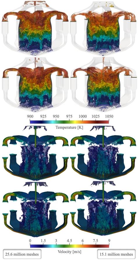 Temperature Top And Velocity Bottom Isovalues For The Fine Left