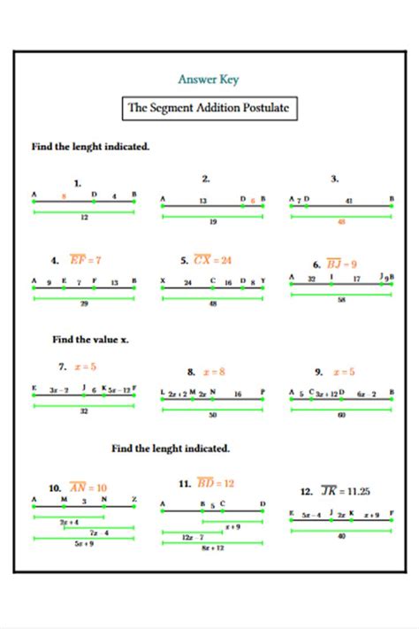 The Segment Addition Postulate Worksheets