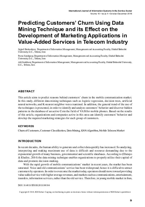 Pdf Predicting Customers Churn Using Data Mining Technique And Its