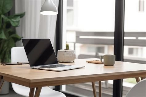 Workspace Table With Laptop Generate Ai