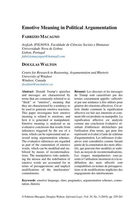 Pdf Emotive Meaning In Political Argumentation