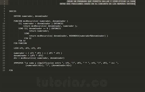 Funciones Pseudocodigo Suma Y Simplificacion De Fracciones