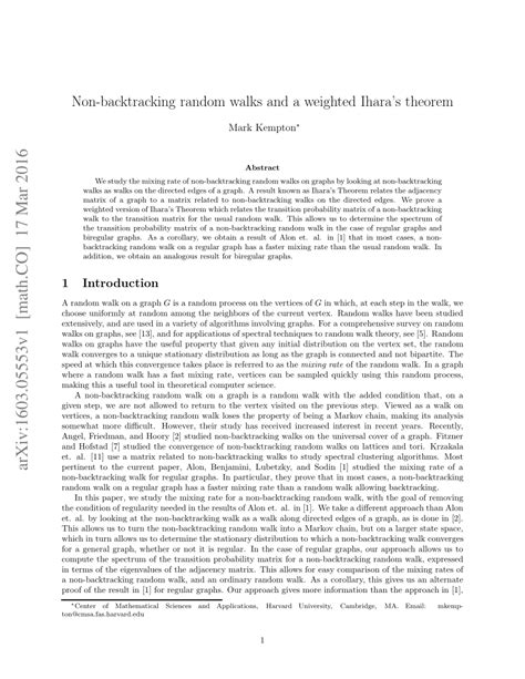 pdf non backtracking random walks and a weighted ihara s theorem